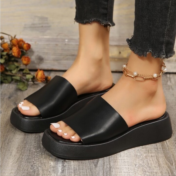 Shoes | Y2k Style Chunky Black Sandals Platforms Slides Minimalist ...